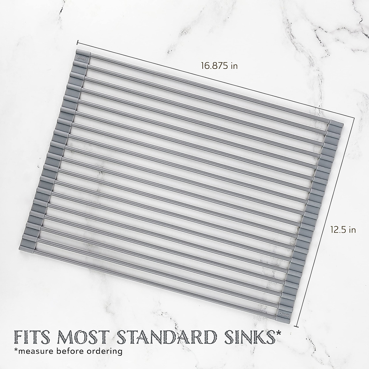 Oizeir Roll Up Dish Drying Rack - Silicone Coated Stainless Steel, Over The Sink, Foldable, Heat-Resistant, Anti-Slip, Dish Drainer. (17" x 12.5")