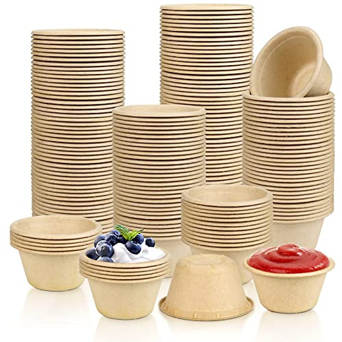 Cmkura 200 Pack 2oz Disposable Souffle Cups, Bagasse Fiber Souffle Cups Portion Cups Sample Cups Tasting Cups Condiment Cups for Salad Dressing Sauce Souffle and Salsa