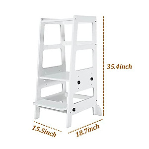 Zytty Toddler Step Stool Toddler Kitchen Stool, Adjustable-Height Toddler Tower Stool Kitchen Wooden Helper Step Stools for Kids, White