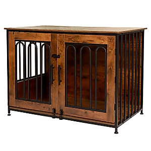 Dog Crate Furniture, 39.37" Double Doors Wooden Dog Kennel End Table, Indoor Dog House End Table Furniture Style for Small/Medium/Large Dogs Anti-Chew Crate,Retro Brown