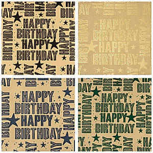 RUSPEPA Kraft Wrapping Paper Rolls - 17 inches x 10 feet per Roll, Total of 4 Rolls, Birthday Greeting