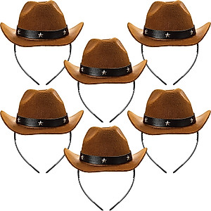 6 Pcs Cowboy Hat Headband Mini Cowgirl Hat Headband Cowgirl Costume Accessories for Women Men Adult Western Party Supplies, Brown