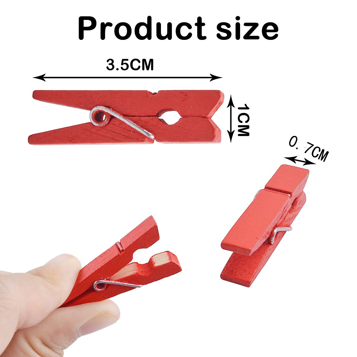 BronaGrand 100pcs Mini Red Wooden Utility Paper Clip, Clothespins Clip, Clothes Line Clips,Photo Clips