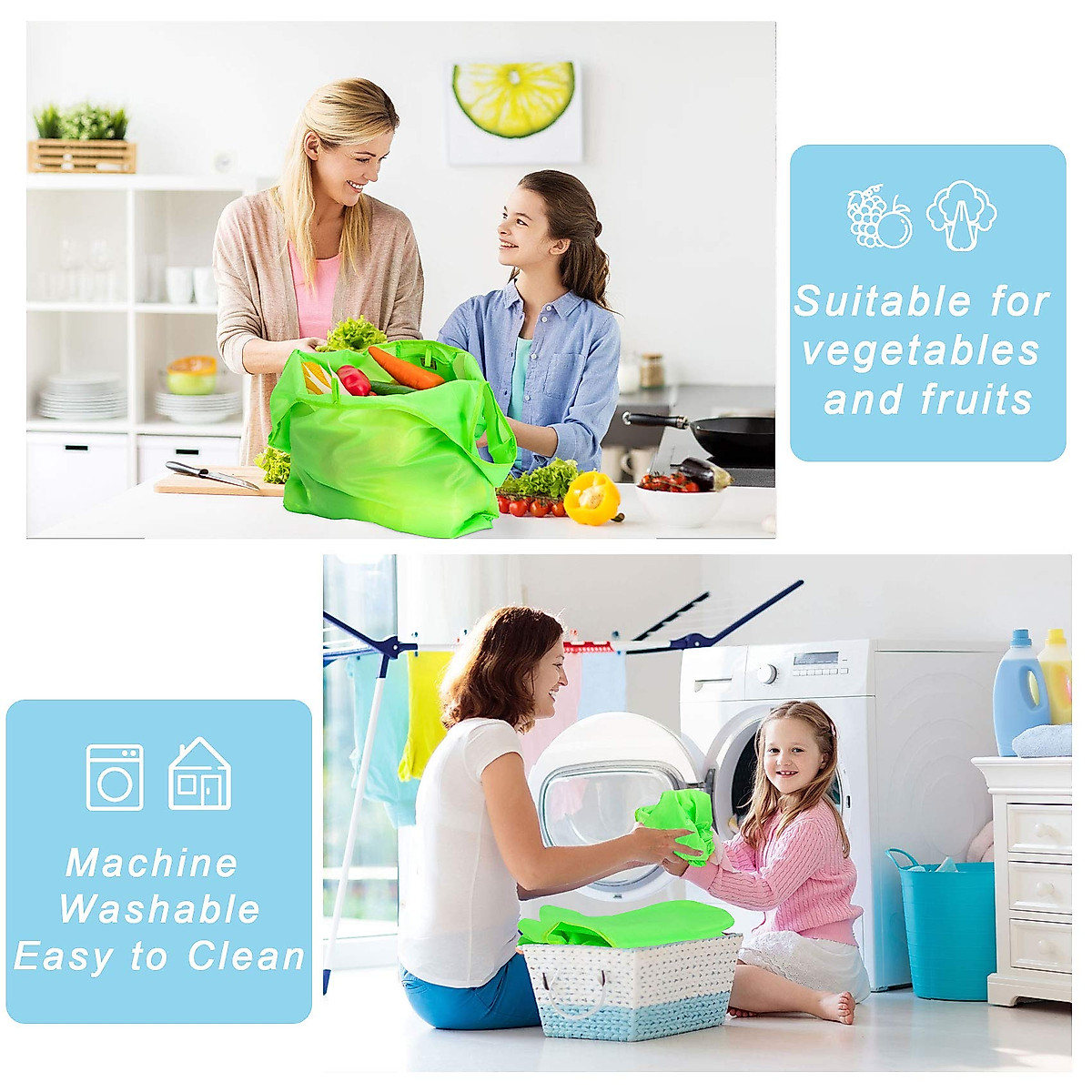 CiCiGo Large Reusable Bags Shopping Washable Foldable 6 Pack Grocery Bags Heavy Duty Lightweight Folding Gift Tote Bags Durable Polyester Color