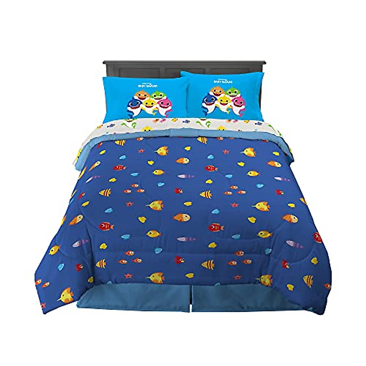 Franco Kids Bedding Super Soft Comforter and Sheet Set, 5 Piece Full Size, Baby Shark