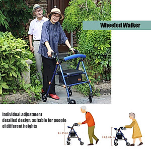 Aluminum Rollator Walker with Height Adjustable Seat, Fold Up and Removable Back Support, Padded Seat, 6" Wheels(Colour: Blue)
