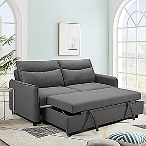 3-In-1 Loveseat Futon Sofa Convertible Queen Size Bed，74.41" Modern Fabric Upholstered Couch w/Pull Out Sofabed, 2 Seater Love Seat Lounge Chaise w/Reclining Backrest, Furniture for Living Room