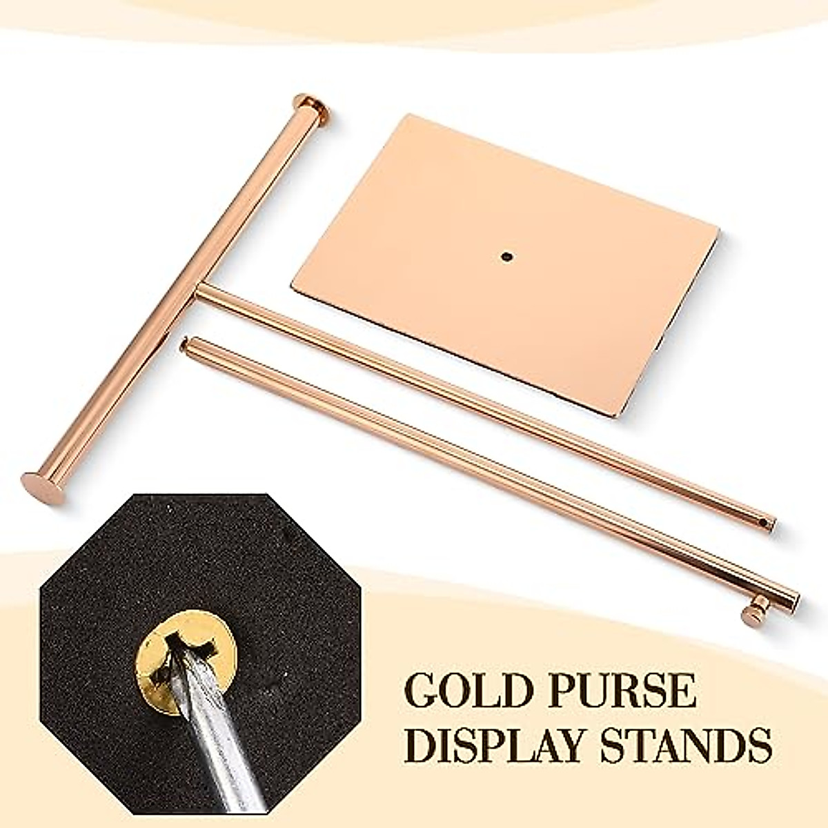 Leinuosen 4 Pcs Tabletop Purse Display Stand T Shaped Adjustable Height Purse Hanger Rack Stand Handbag Holder(Rose Gold)