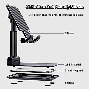 Meetuo 2 Pcs Cell Phone Stand, Adjustable Angle Height Phone Stand for Desk, Fully Foldable/Portable Phone Holder, Compatible for iPhone 14/13/12/Smartphones