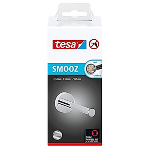tesa Smooz No Drill, Wall Mounted Spare Bathroom Toilet Roll Holder, Chrome-Plated Metal, Removable Adhesive Glue Technology