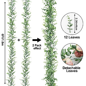 Dolicer Eucalyptus Garland, 12FT Faux Greenery, Artificial Leaves Vine, Fake Hanging Garlands Wedding Decor (Grey Green)