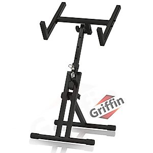 Guitar Combo Amplifier Stand by GRIFFIN | PA Speaker Karaoke Monitor Holder | Low Profile Pro-Audio Amp Tilt Back Mount Stand | Adjustable Speaker Cabinet Stage Equipment Platform Riser & Studio Chair