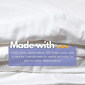 Down Etc Luxury Hotel Bedding 5-Pieces Classic Fresh Collection 300 Thread Count 100% Cotton Sateen Duvet Cover| Sheet Set| Pillowcases, King Size, Crisp White
