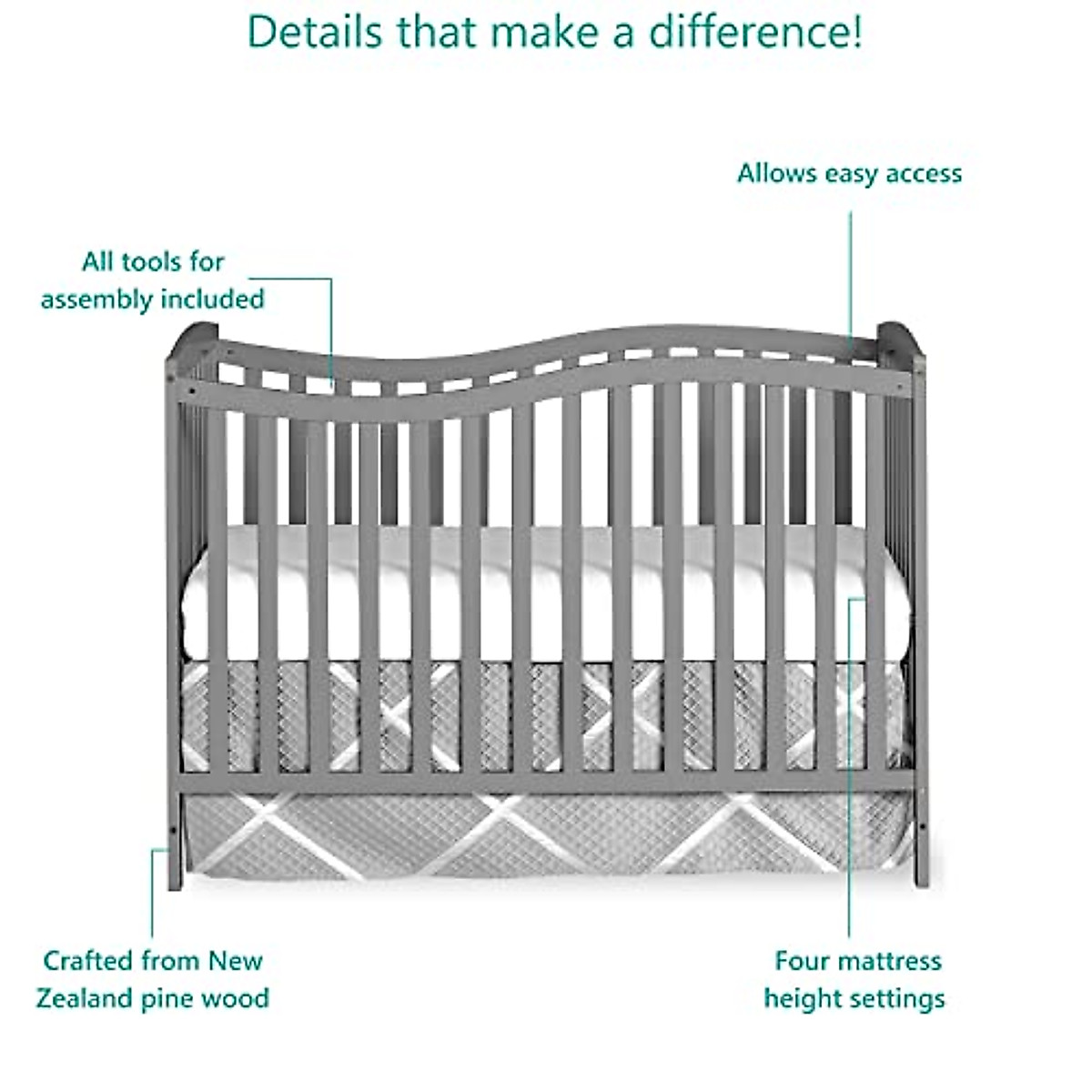 Dream On Me Chelsea 5-in-1 Convertible Crib, Steel Grey