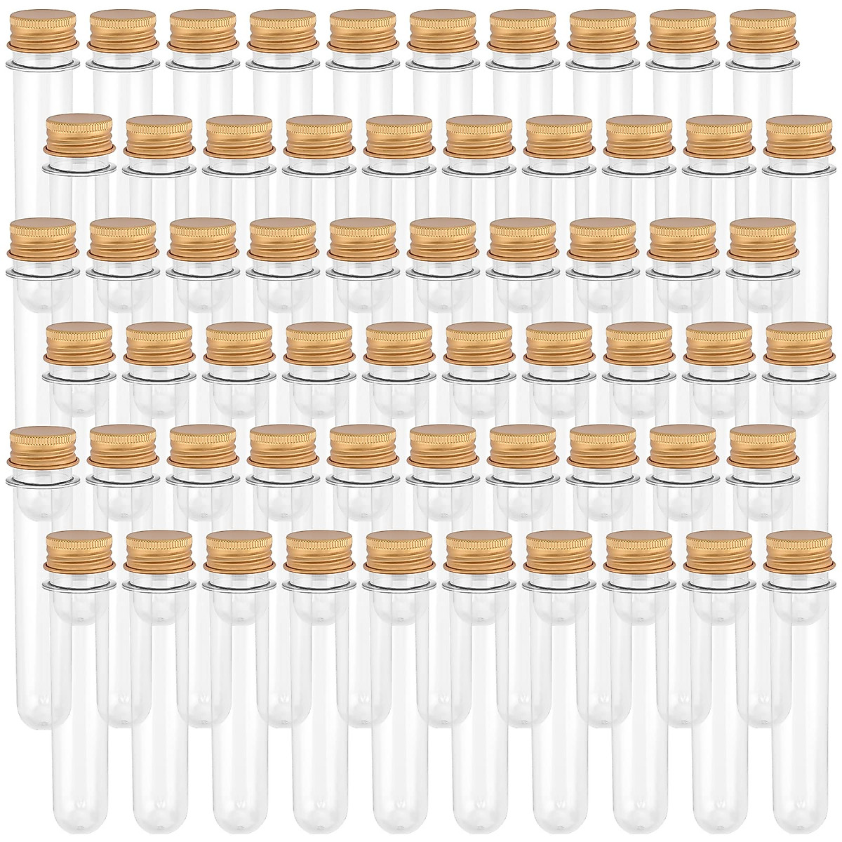 SEUNMUK 60 PCS 40ml Clear Plastic Test Tubes with Gold Caps, 140 x 25 mm Clear Bath Salt Tubes, Test Tubes for Plants, Scientific Experiments, Candy Storage, Powders, Spices