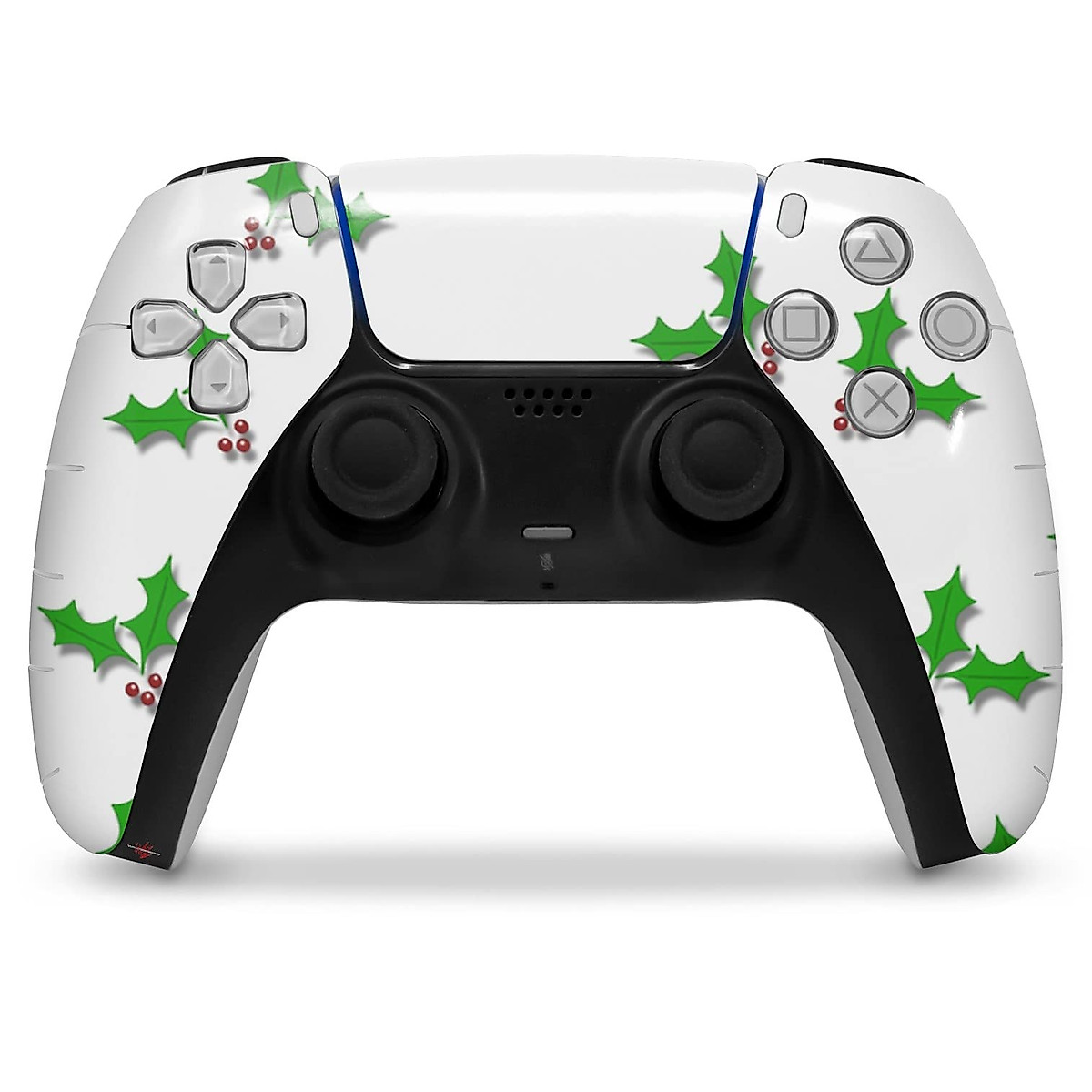 WraptorSkinz Skin Wrap compatible with Sony PS5 DualSense Controller Christmas Holly Leaves on White (CONTROLLER NOT INCLUDED)