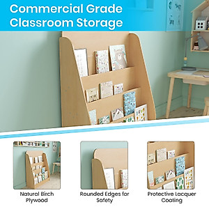 Flash Furniture Hercules 4 Shelf Kids Wooden Book Stand - Birch & Poplar Plywood with Clear Lacquer Finish - 31"H Single-Sided Bookshelf - Kid Friendly Round Corners