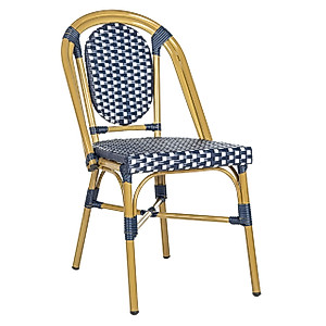 SAFAVIEH Outdoor Collection Lenda French Navy, White and Brown Stackable Bistro Chair (Set of 2)