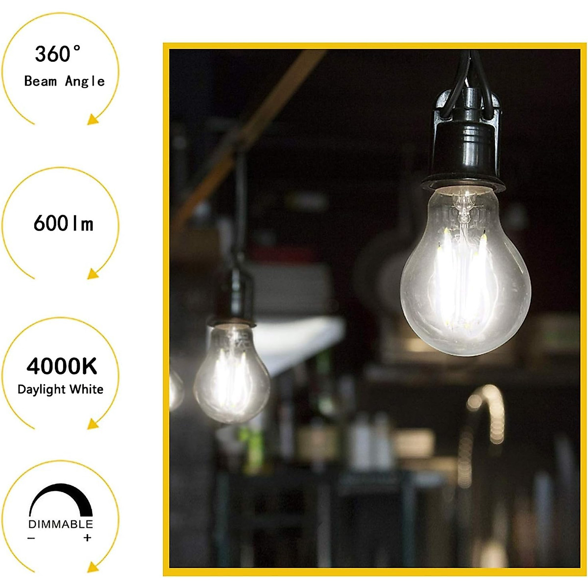 MaoTopCom A19(A60) LED Bulbs Edison Vintage Light Bulbs Dimmable, 40 Watt Equivalent 4000K Natural White 600LM Clear Glass Globe Light Bulb for Home Lighting, E26 Medium Base, AC 110V, 4 Pack