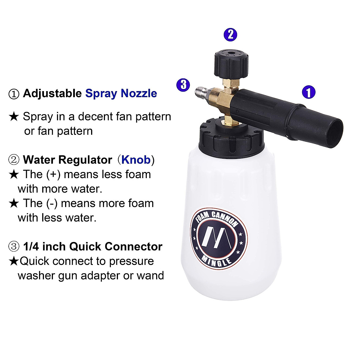 M MINGLE Foam Cannon for Pressure Washer, Gutter Cleaner Attachment, with 5 Nozzle Tips, 1/4 Inch Quick Connector