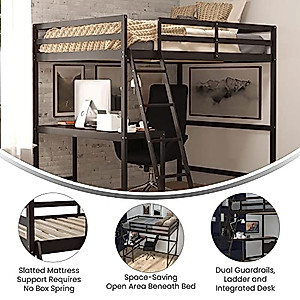 Flash Furniture Riley Loft Bed Frame with Desk - Espresso Wood Slats - Full Size - Protective Guard Rails & Ladder - Kids, Teens and Adults - Space Saving Design