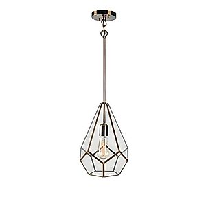 Kenroy Home 93891BAM Gemma 1 Light Pendant with Clear Glass with Burnished Antique Metal Finish, Rustic Style, 14" Height, 9.438" Width, 9.438" Depth