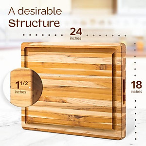 Yes4All Durable Teak Cutting Board for Kitchen, [24''L x 18''W x 1.5” Thick],Extra Large Edge Grain Wood Cutting Boards with Juice Groove, Hand Grips, Reversible