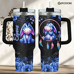 GEPOSTORE Blue Donkey 40oz Tumbler with Lid, Cute Cartoon Character Travel Cup, Birthday Gifts for Movie Lover