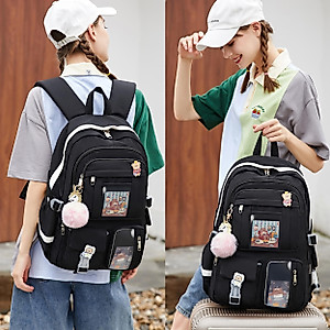 Laptop Backpacks 16 Inch School Bag College Backpack Large Travel Daypack Kawaii Bookbags for Teens Girls Women Students (Black)
