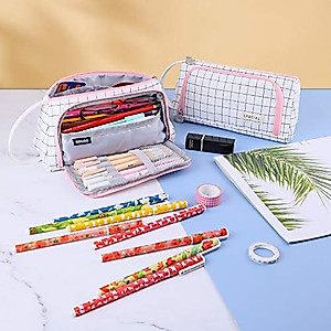iSuperb Portable Pencil Case Large Capacity Cotton Linen Stationery Organizer Storage Zipper Compartments Pen Bag Pouch Makeup Bag