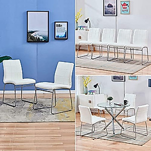 Enjowarm Dining Chairs Set of 4 Comfortable Modern White Faux Leather Dining Chairs Kitchen Chairs with Chrome Legs Dining Room Side Chairs Set Waiting Room Chairs for Living Room Bedroom Office