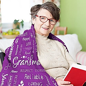 Gift for Grandma, Grandma Throw Blanket, Best Grandma Gifts from Grandkids, Grandma Birthday Gifts from Grandchildren, Grandmother Gifts for Mothers Day, Christmas, 50x60 Inch Purple