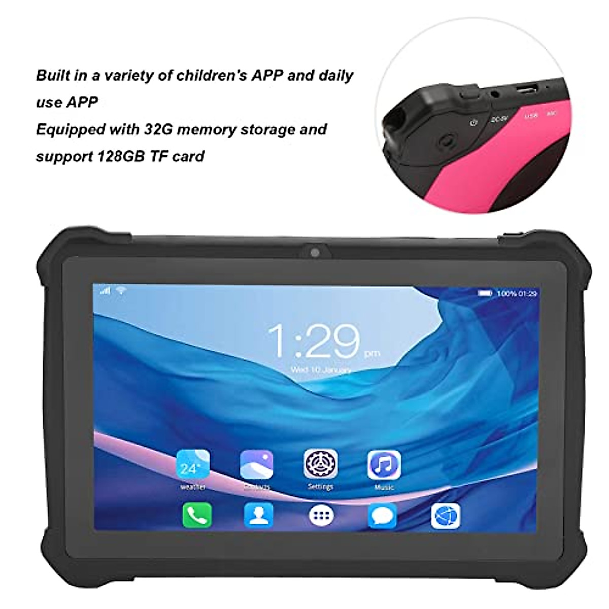 CHICIRIS Kids Tablet 100240V 2GB 32GB 7 Inch IPS HD Big Screen Kids Tablet Holder 128GB TF Card for 10 for Boys Girls (US Plug)