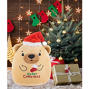 LeYoHa Christmas Plush Bear Stuffed Animals - Teddy Bear Plush Toys with Santa Hat Gift, Kids' Pillow Cushion, Gifts for Holiday Kids, Light Brown, 8 Inch