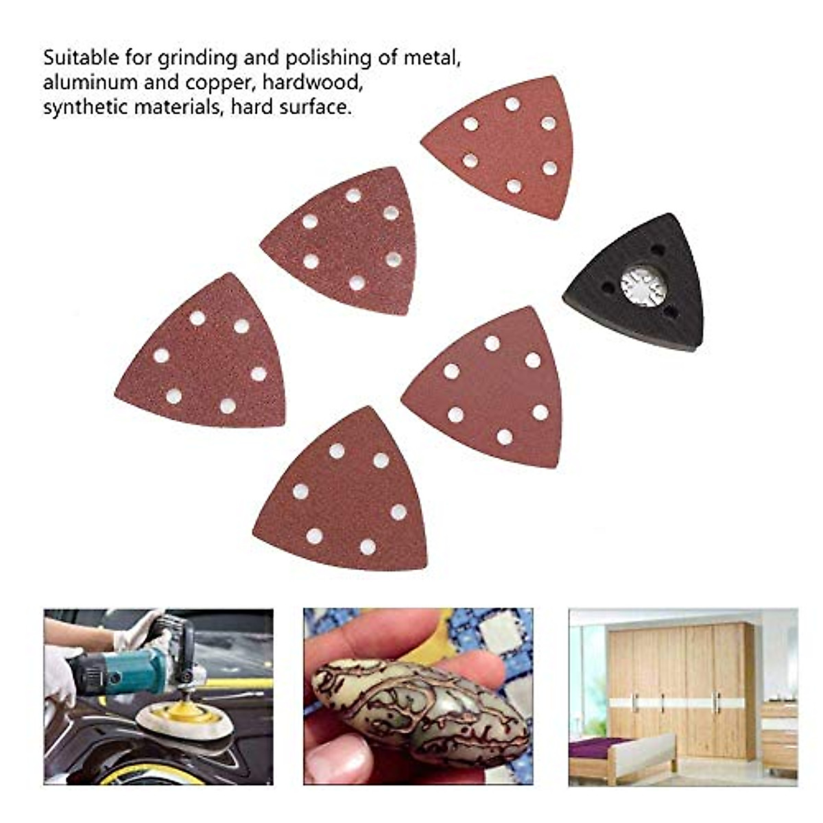 100pcs Sanding Paper, 80mm 60/80/120/180/240 Grits Triangular Hook & Loop Triangle Sandpaper +1 Sand Pad for Bosch Fein Oscillating Multi Tool