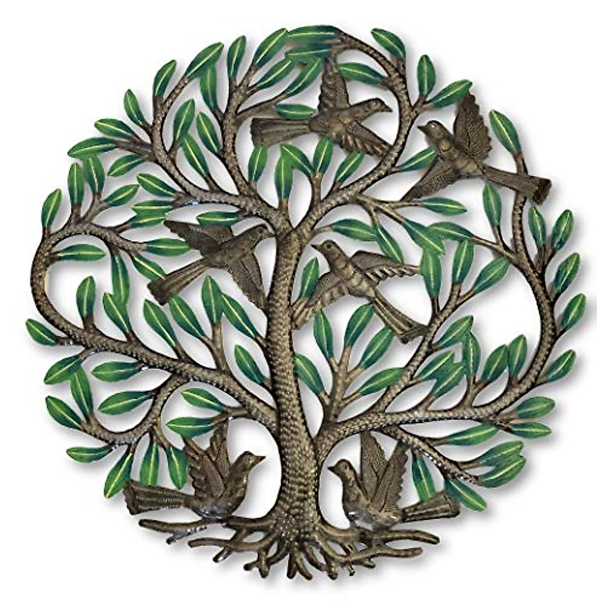 It's Cactus Haitian Hand Painted Tree of Life Wall Decor, Global Art Made in Haiti, Oil Drum Metal Craft with Birds, Decoration for Kitchen or Anywhere in Home, 24 In. x 24 In. (Hand-Painted Tree)