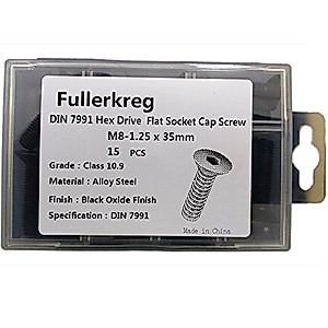 FullerKreg M8-1.25 x 35mm DIN 7991 Hex Drive Class 10.9 Black Oxide Finish Alloy Steel Flat Socket Cap Screw (Pkg of 15)