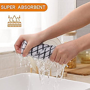 Fintale 100% Cotton Dish Cloths - Soft, Super Absorbent and Lint Free Dish Towels for Kitchen - Perfect for Drying and Washing Dishes - 6 Pack (Lattice Designed, Black) - 12 x 12 Inches