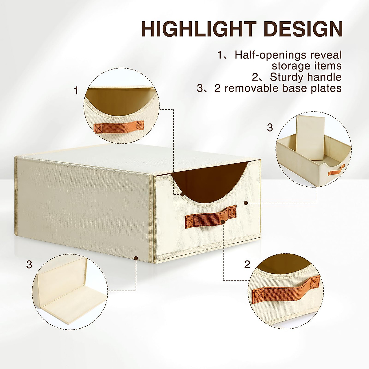 Homsorout Closet Organizers and Storage - Large Stackable Storage Bins with Drawer, Fabric Bins for Organization, Collapsible Storage Drawers Organizer for Bedroom, Living Room, 4 Pack, Beige