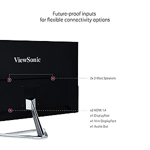 ViewSonic VX3276-2K-MHD 32 Inch Widescreen IPS 1440p Monitor with Ultra-Thin Bezels, HDMI DisplayPort and Mini DisplayPort,Black/Silver