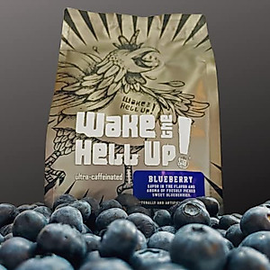 Wake The Hell Up! 12oz Ultra-Caffeinated Blueberry Ground Coffee, Low Acid, Medium-Dark Roast