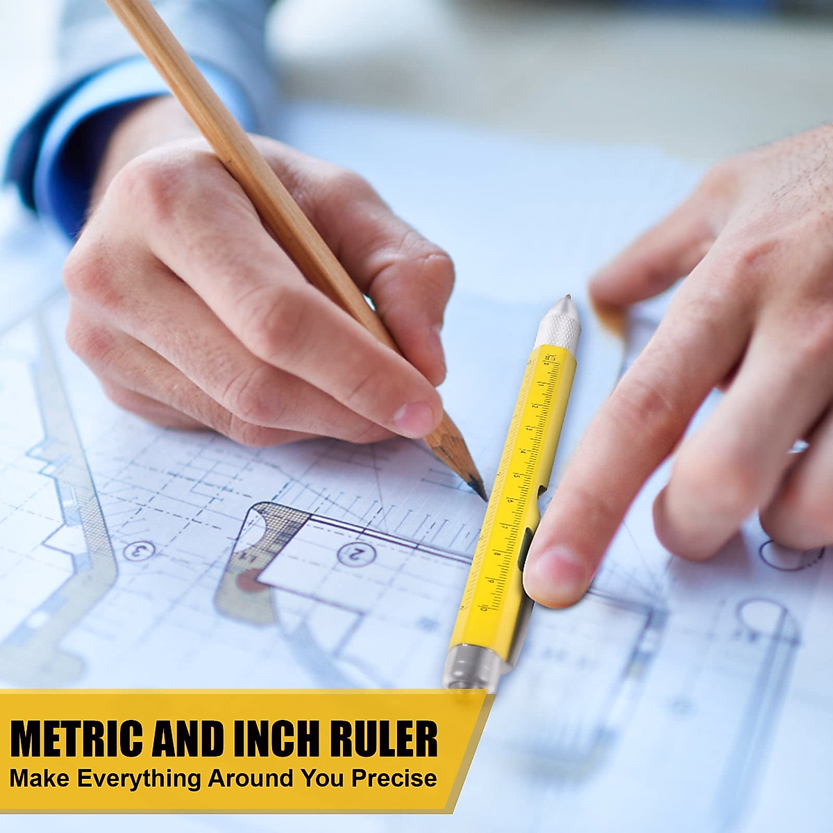 Gifts for Men, 9 in 1 Multitool Pen Set, Cool Gadgets for Men Dad Him Boyfriend Husband Fathers Day Birthday Gifts, Tool Pen with Led Light, Stylus, Screwdriver, Bottle Opener, Ruler, Level(Yellow)