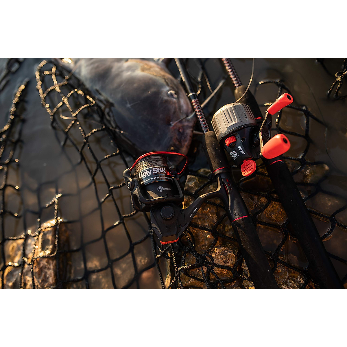 Ugly Stik Ugly Tuff Spinning Spinning Reel, Size 60, 5 Stainless Steel Ball Bearing System, Oil Felt Front Drag Drag, Max of 24lb | 10.8kg,Black