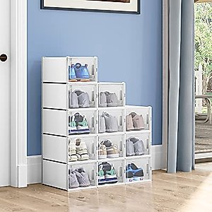 YITAHOME Shoe Box, Set of 12 Shoe Storage Organizers Stackable Shoe Storage Box Rack Clear Drawer-White, Medium Size,13.8”L x 9.8”W x 7.3”H