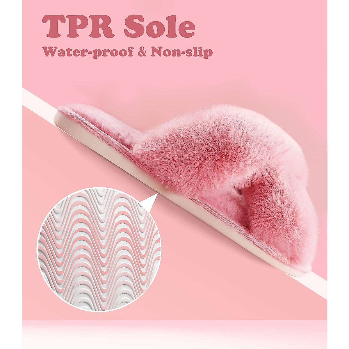 Women's Pink Fuzzy Plush Faux Fur Memory Foam Ankle Slippers - Breathable, Comfy House Indoor Slippers