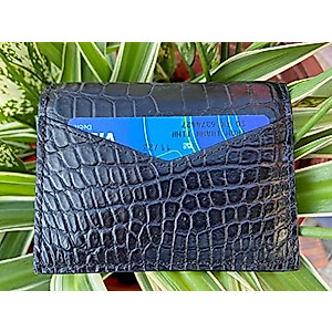 Double side Navy Blue Crocodile Alligator leather skin Credit Cardholder, leather credit cardcase, leather creditcard cover