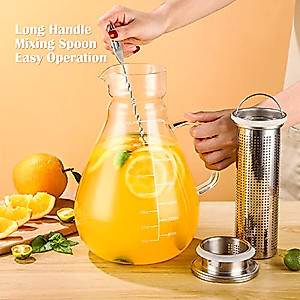 Glass Pitcher with Lid & Removable Fruit Infuser Filter, 105.6OZ Glass Fruit Infuser Water Pitcher with Precise Scale Line & Mix Spoon, HOUSALE 18/8 Stainless Steel Lid Iced Tea Pitcher Easy to Clean