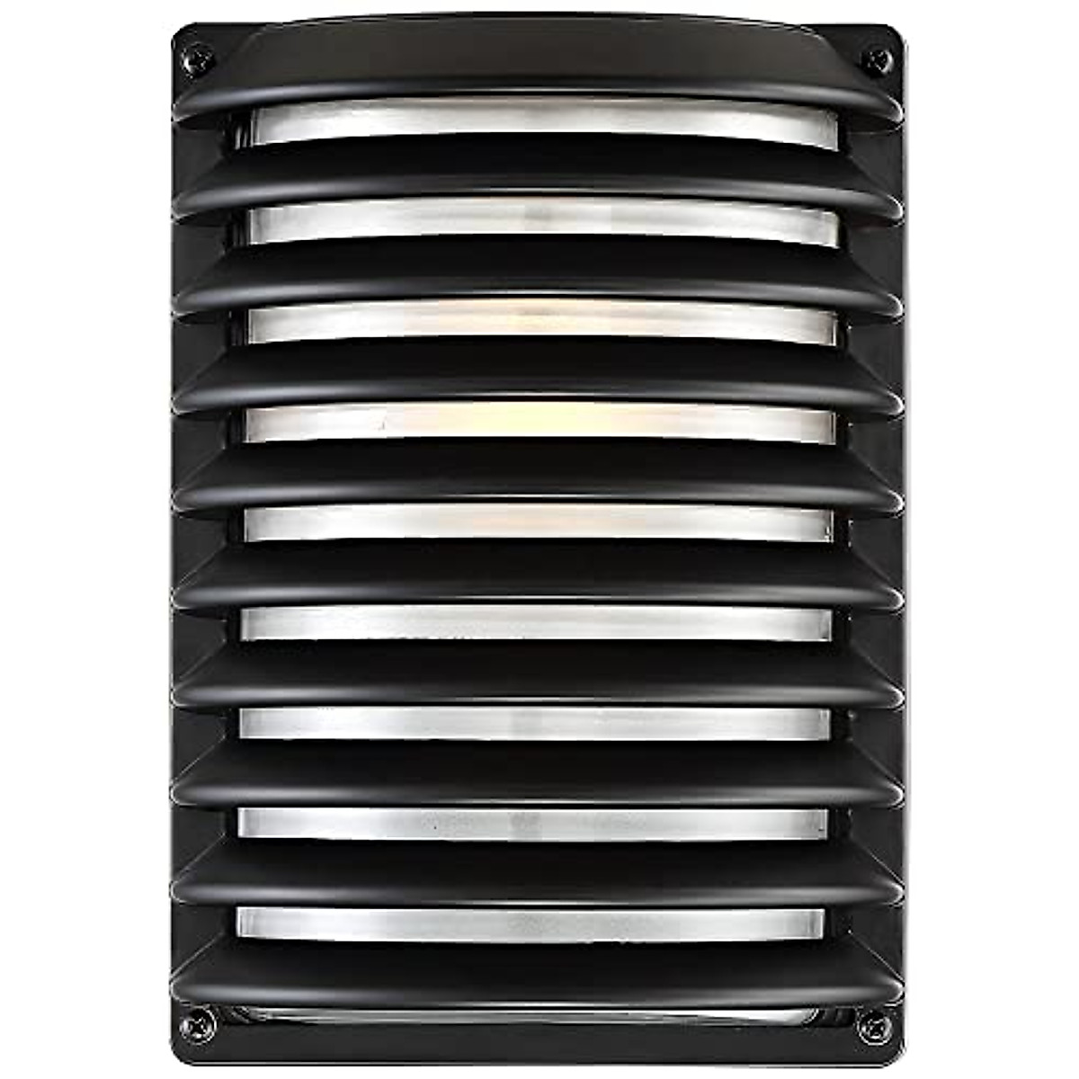 John Timberland Mid Century Modern Wall Light Sconce Black Hardwired 7 1/2" Fixture Slat Grid Metal Frosted Glass for Bedroom Bathroom Vanity Reading Living Room Hallway House Home Decor
