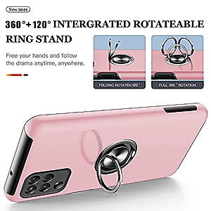 JAME for Samsung Galaxy A12 Case with [2 Pack] Tempered-Glass Screen Protector, Slim Soft Bumper Protective Case for Samsung A12 Case, with Invisible Ring Holder Kickstand for Galaxy A12 Case, Pink