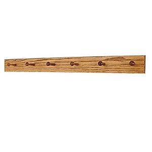 Solid Oak Shaker Peg Rack Made in The USA - Golden Oak Stain Stain 35 x 3.5 Inches with 6 Pegs